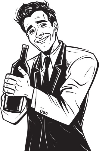 Drunken embrace logo of a man hugging an alcohol Vector Image