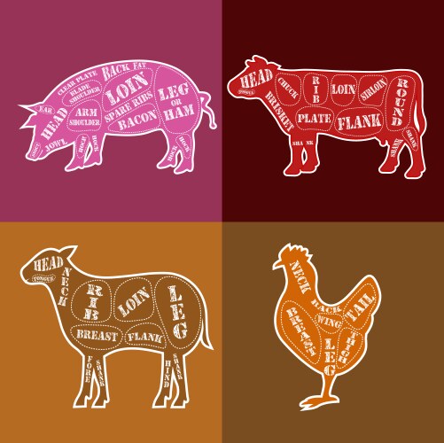 Meat menu set of butcher shop labels Royalty Free Vector