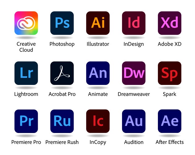 Popular adobe products icon set isolated Vector Image