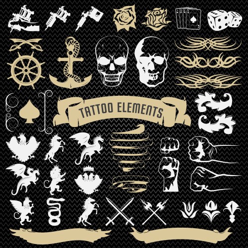 Tattoo monochrome elements set Royalty Free Vector Image
