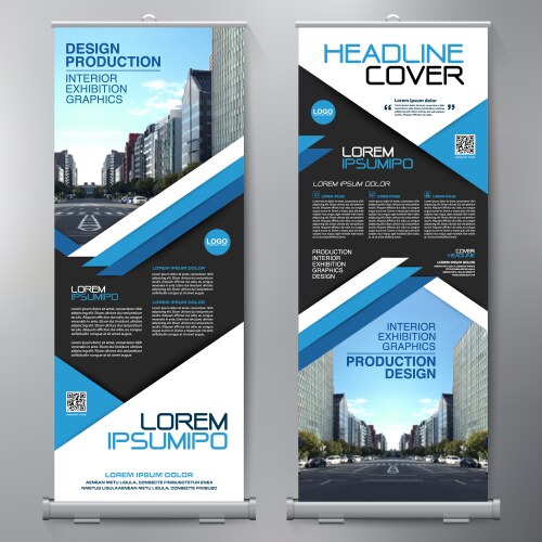 Blue color standee vertical banner Royalty Free Vector Image