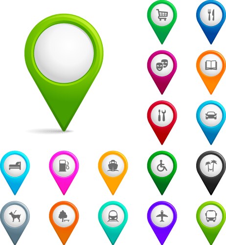 Set of a-z alphabet pin marker flat icons map gps Vector Image