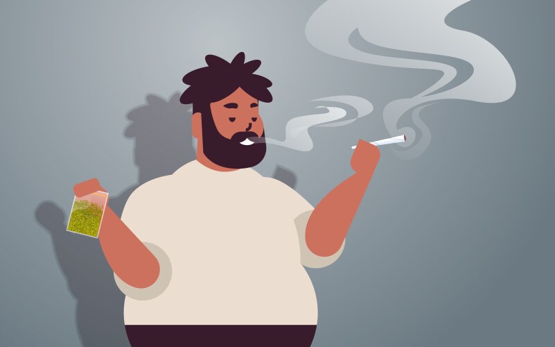 Relaxed rastafarian guy smoking marijuana joint Vector Image