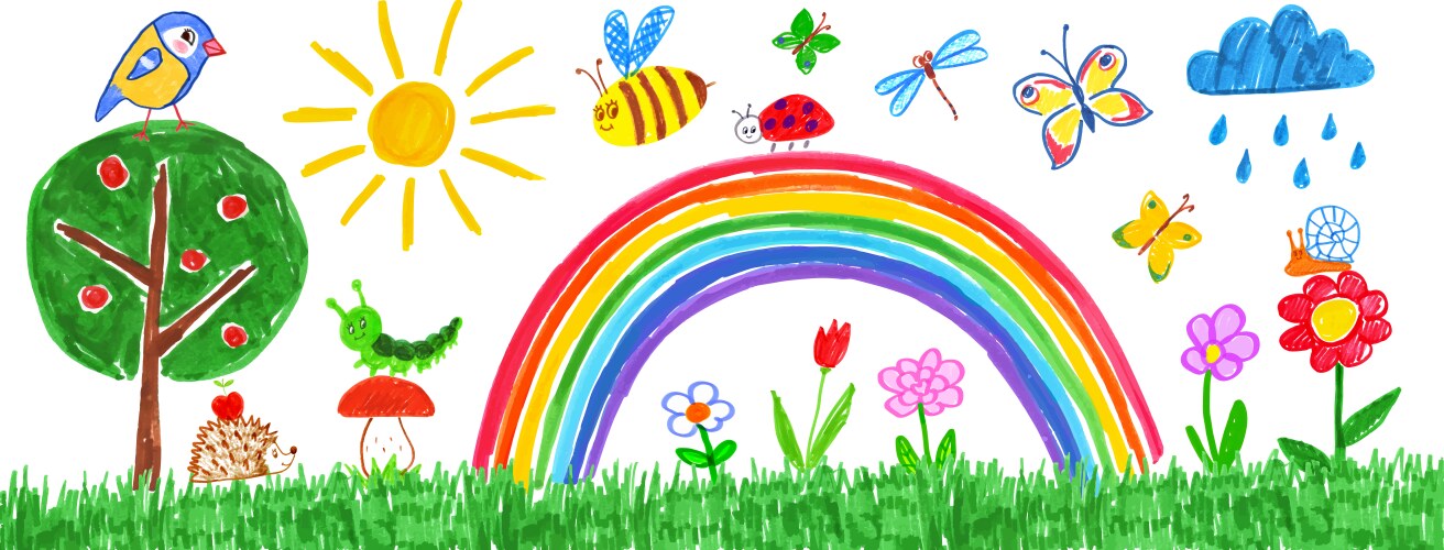 Child's Summer Family Drawing Royalty Free Vector Image