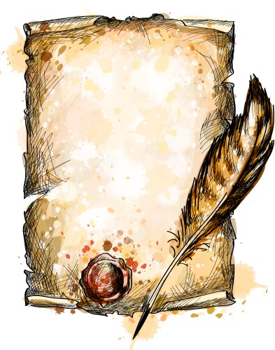 A parchment vintage scroll with pen and inkwell Vector Image