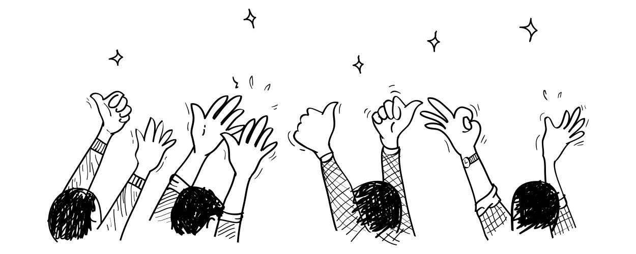 Doodle hands up clapping applause Royalty Free Vector Image