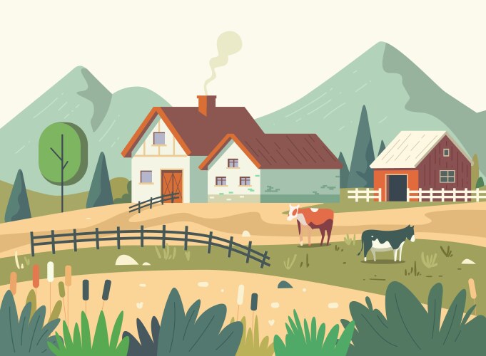 Farm landscape with green Royalty Free Vector Image