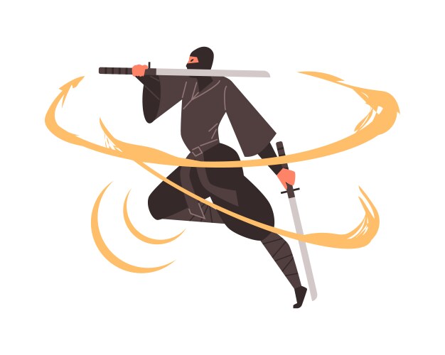 Ninja fighting position black silhouette Vector Image
