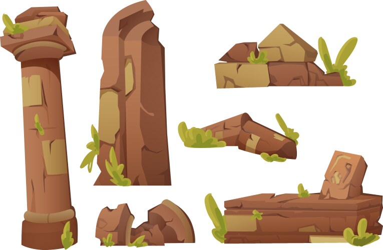 Ancient ruins set - destroyed architecture Vector Image