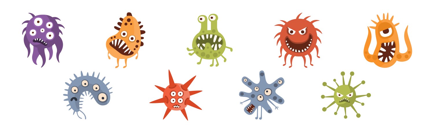 Aggressive fantastic monster microorganisms set Vector Image