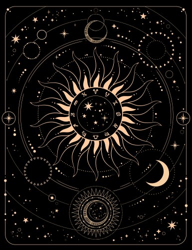 Space esoteric composition sun moon Royalty Free Vector