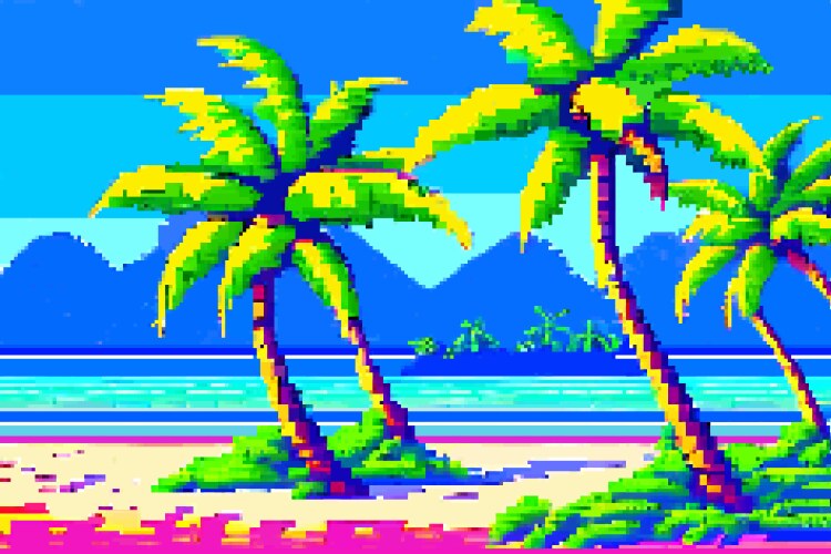 Landscape 8bit pixel art summer natural Royalty Free Vector