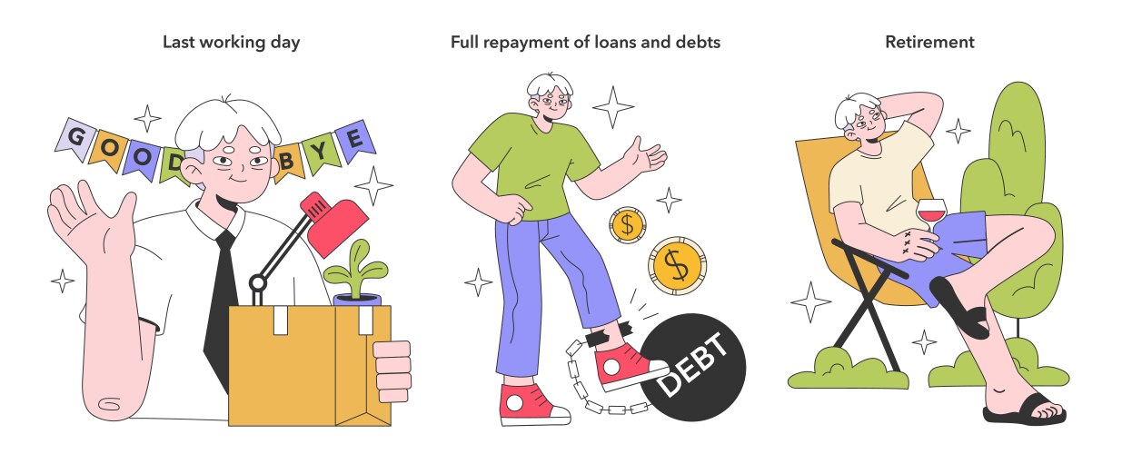 Senior life milestones set getting old Royalty Free Vector