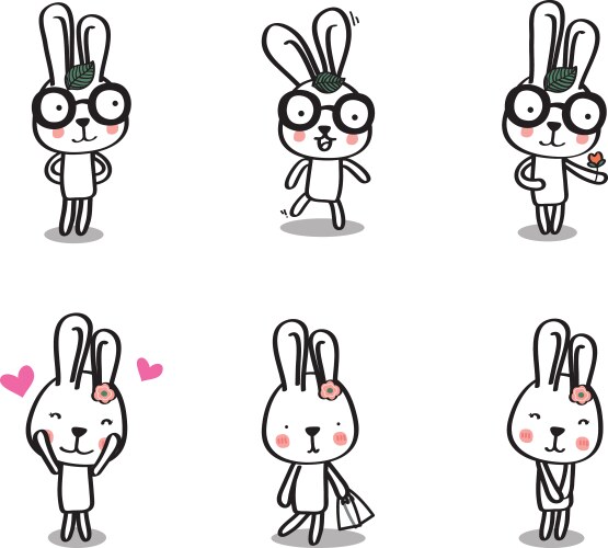 Cute easter white bunny rabbit cartoon collection Vector Image