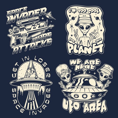 Alien attack poster vintage monochrome Royalty Free Vector