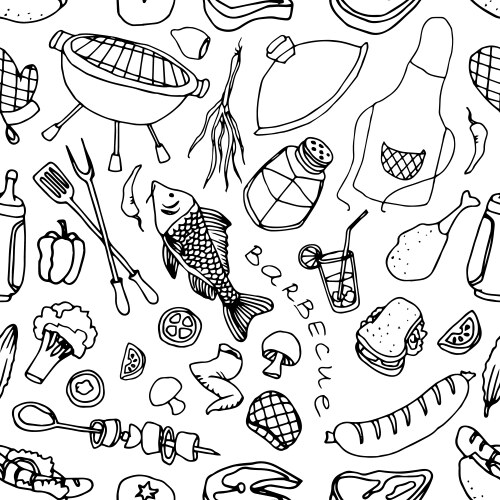 Barbecue grill party doodle set Royalty Free Vector Image