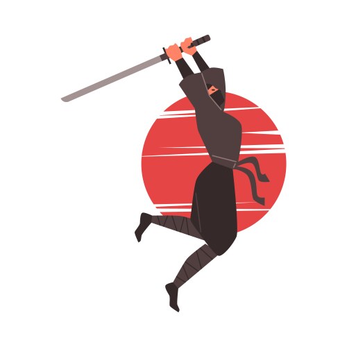 Ninja man warrior with sword standing black Vector Image