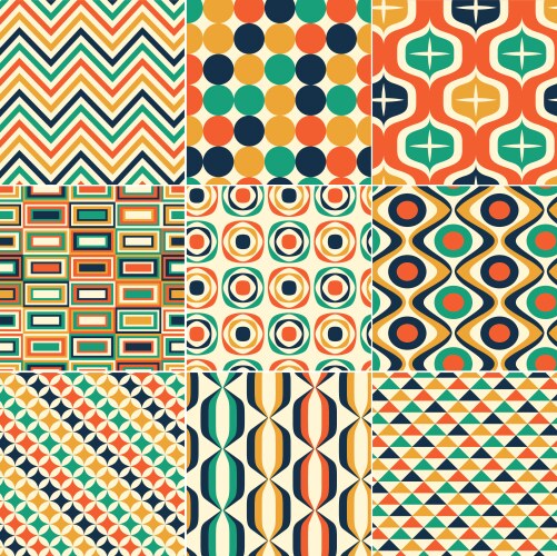 Retro different seamless patterns with swatch Vector Image