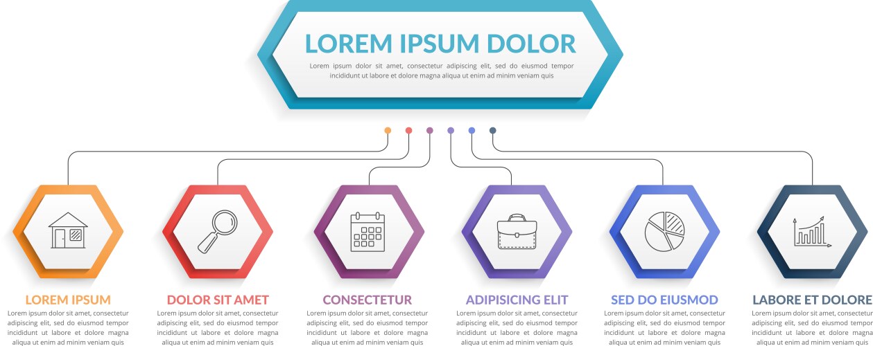 Flowchart with 6 elements Royalty Free Vector Image