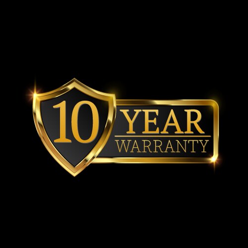 10 year warranty golden shield Royalty Free Vector Image