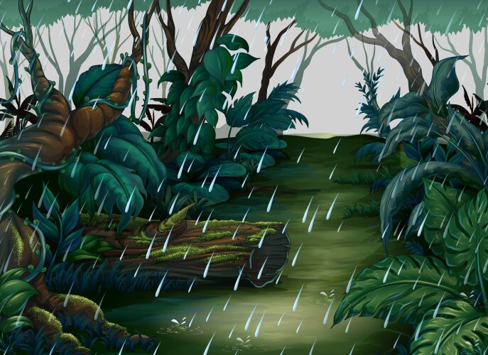 Nature scene with raining in the hillside Vector Image