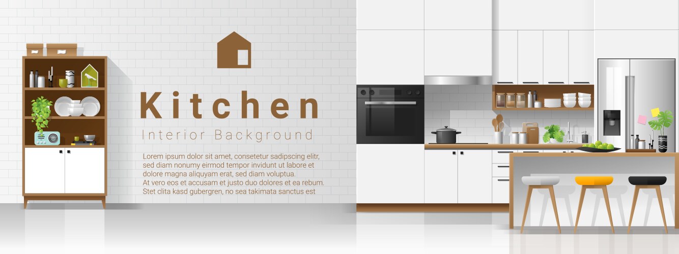 Modern kitchen interior in flat style Royalty Free Vector