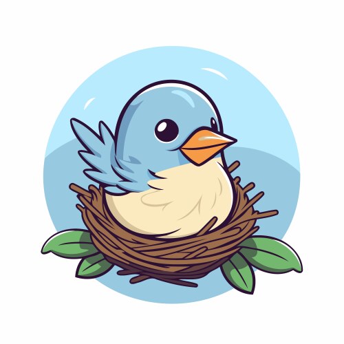 Cartoon blue bird in the nest isolated on white Vector Image