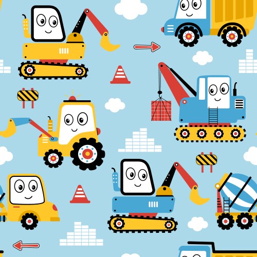Hand drawing building truck seamless Royalty Free Vector