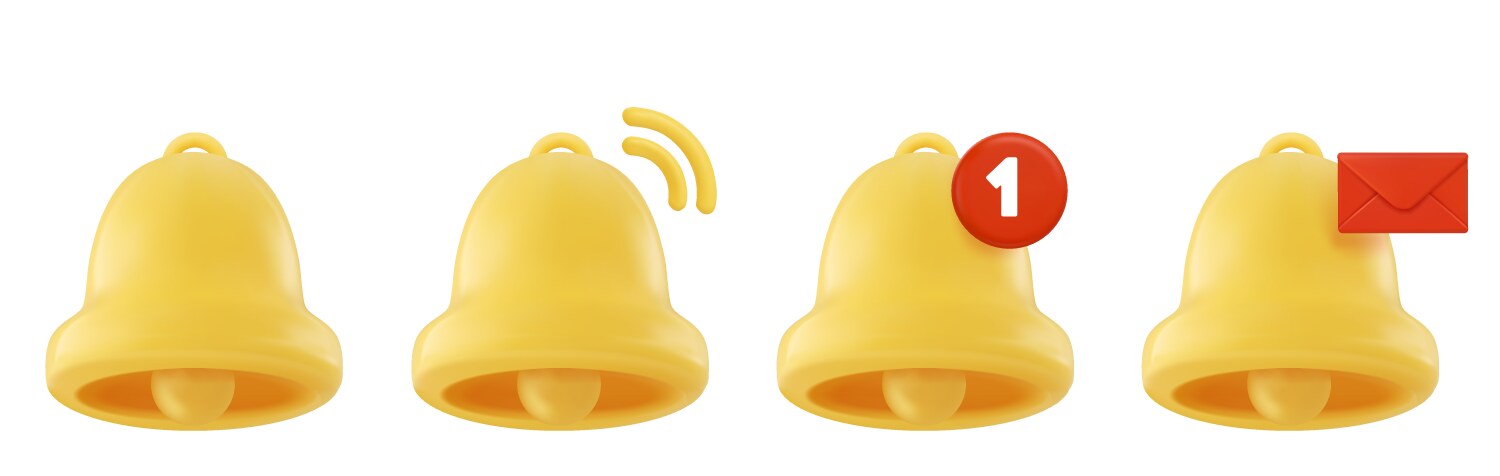 Yellow notification bells ringing icons 3d Vector Image