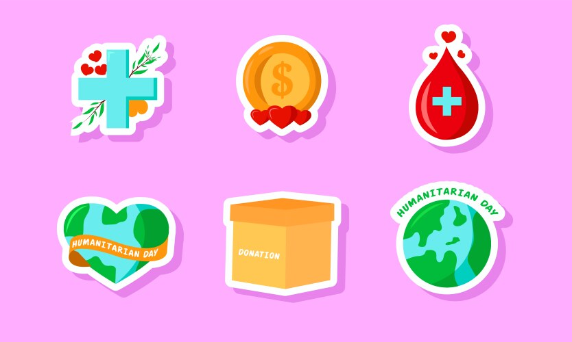 Stickers world humanitarian day Royalty Free Vector Image