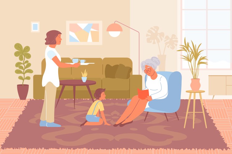 Family morning routine flat Royalty Free Vector Image