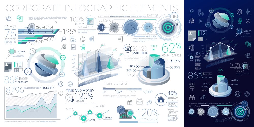 Corporate infographic elements in gray and white Vector Image