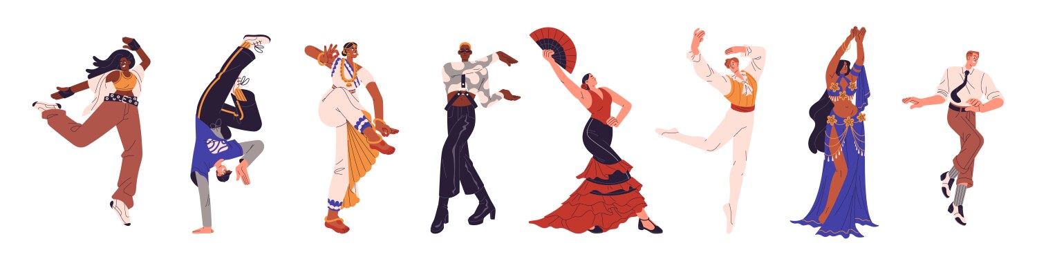 People dance set different happy dancers perform Vector Image