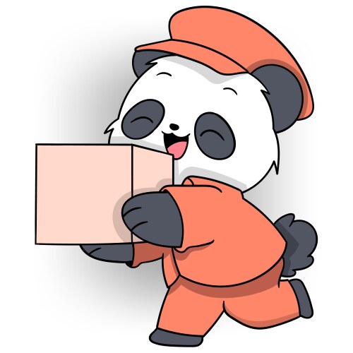 Panda delivery courier is carrying a package Vector Image