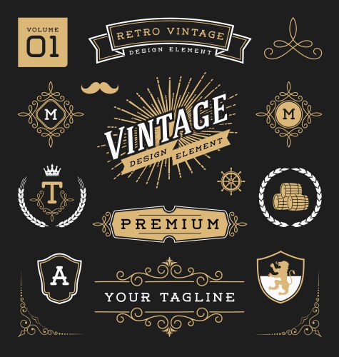 Set of retro vintage graphic design elements Vector Image