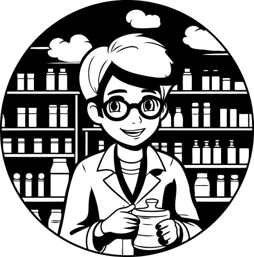 Boy in a supermarket with lot of food black Vector Image