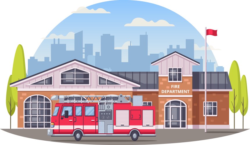 Fire fighting helicopter composition Royalty Free Vector