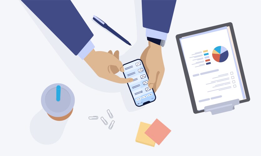 Table top view employee workspace cartoon Vector Image