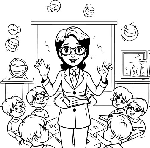 Teacher - black and white cartoon Royalty Free Vector Image