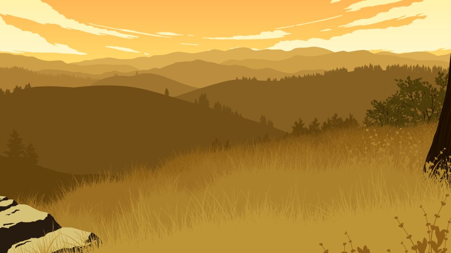 Rural landscape with mountains hills fields Vector Image