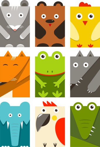 Adorable baby animals faces cartoon Royalty Free Vector