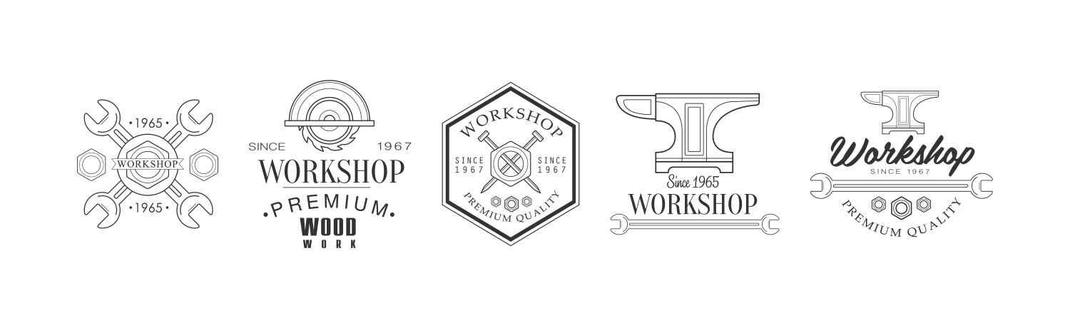Workshop and woodworking craft label set Vector Image