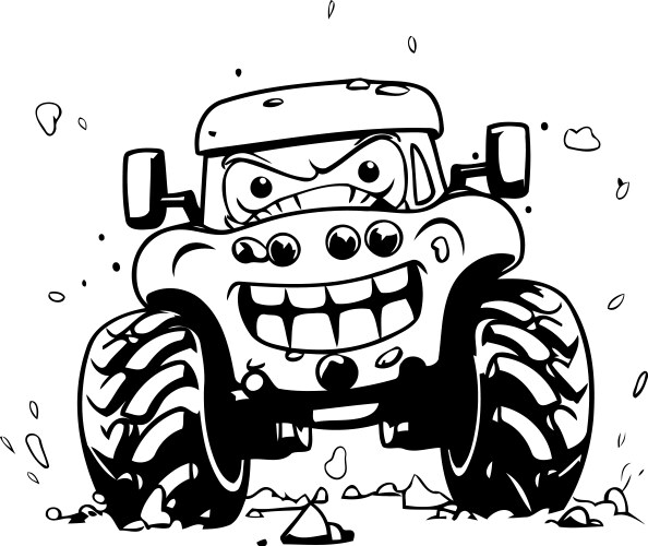 Cartoon monster with big wheels isolated on white Vector Image