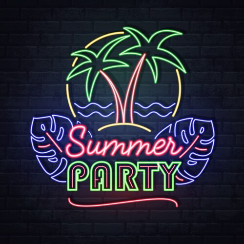 Summer travel neon concept Royalty Free Vector Image