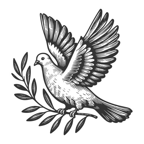 Peace dove with olive branch engraving Royalty Free Vector