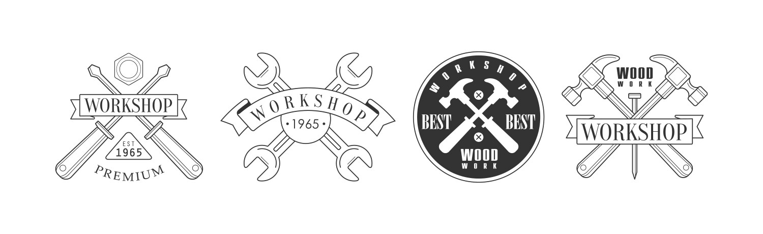 Workshop and woodworking craft label set Vector Image