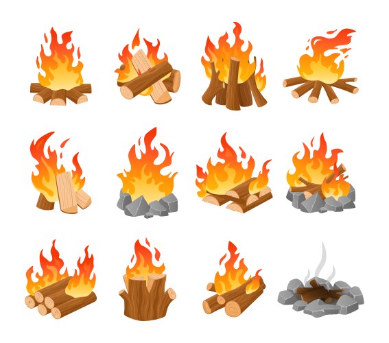 Cartoon bonfire summer campfires flame Royalty Free Vector
