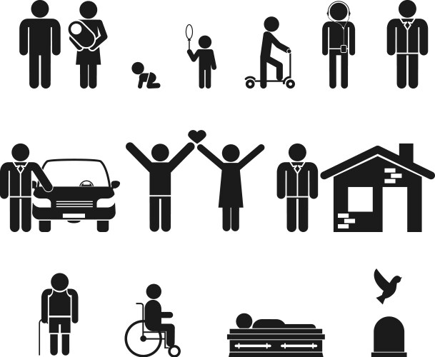 Human life cycle silhouette icon Royalty Free Vector Image