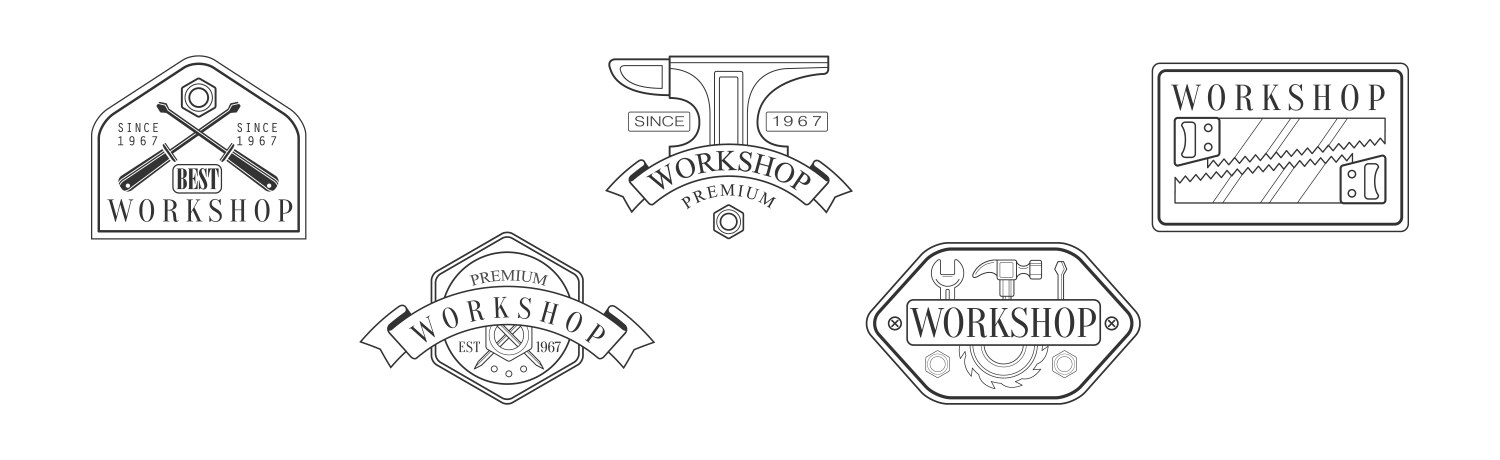 Workshop and woodworking craft label set Vector Image