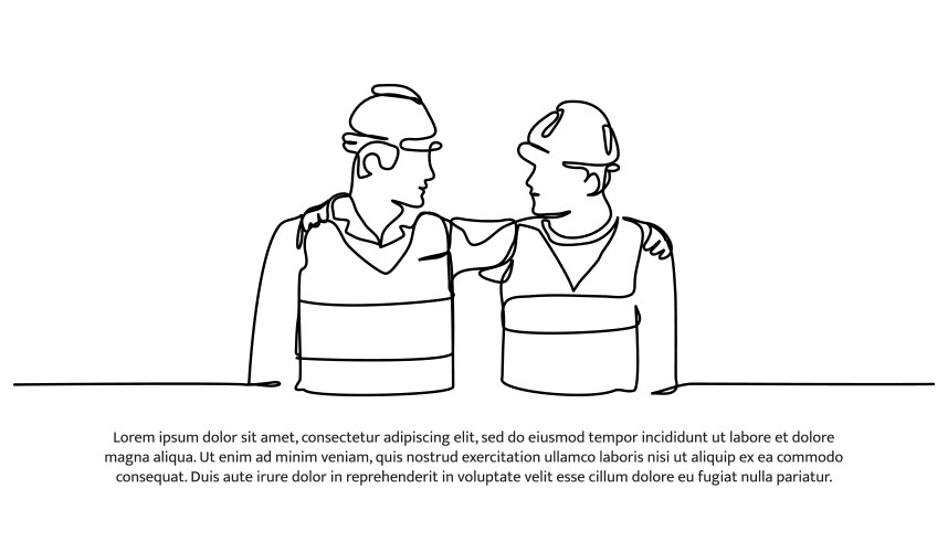 One line continuous of contractors carry security Vector Image